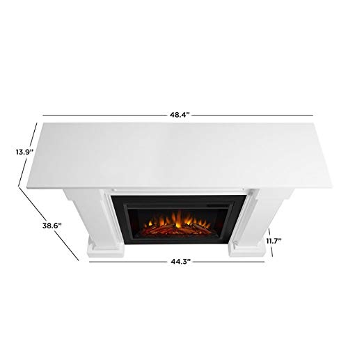 BOWERY HILL Contemporary Solid Wood Electric Fireplace Mantel Heater with Remote Control, Adjustable Led Flame 1500W in White