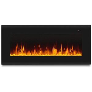 bowery hill modern 40" wall mounted electric fireplace mantel heater with remote control, adjustable led flame, 1400w in black