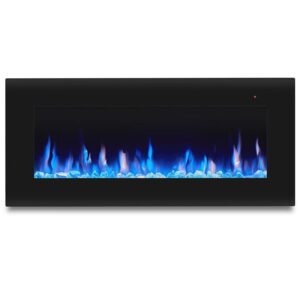 BOWERY HILL Modern 40" Wall Mounted Electric Fireplace Mantel Heater with Remote Control, Adjustable Led Flame, 1400W in Black