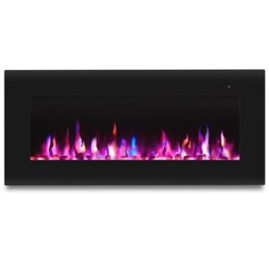 BOWERY HILL Modern 40" Wall Mounted Electric Fireplace Mantel Heater with Remote Control, Adjustable Led Flame, 1400W in Black