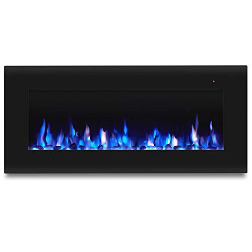 BOWERY HILL Modern 40" Wall Mounted Electric Fireplace Mantel Heater with Remote Control, Adjustable Led Flame, 1400W in Black