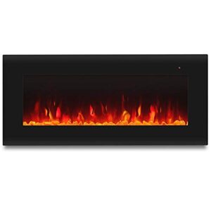 BOWERY HILL Modern 40" Wall Mounted Electric Fireplace Mantel Heater with Remote Control, Adjustable Led Flame, 1400W in Black