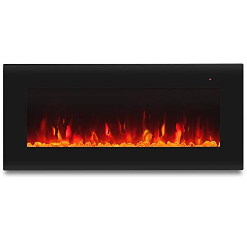 BOWERY HILL Modern 40" Wall Mounted Electric Fireplace Mantel Heater with Remote Control, Adjustable Led Flame, 1400W in Black