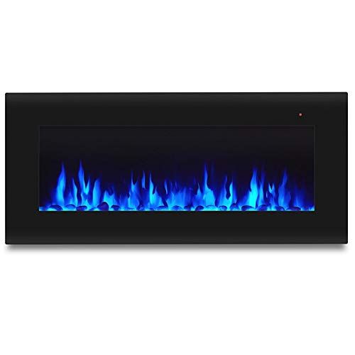 BOWERY HILL Modern 40" Wall Mounted Electric Fireplace Mantel Heater with Remote Control, Adjustable Led Flame, 1400W in Black