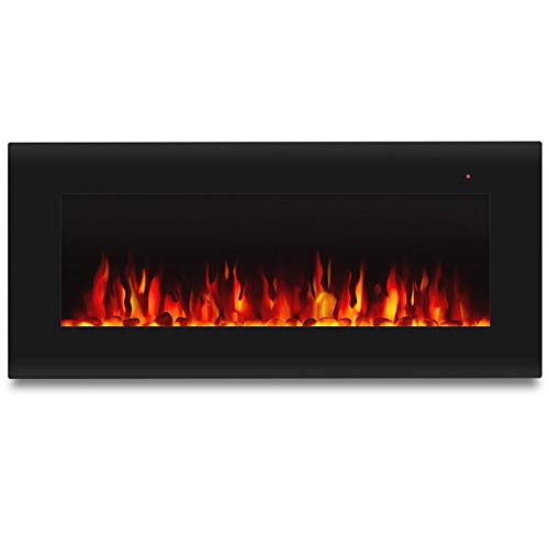 BOWERY HILL Modern 40" Wall Mounted Electric Fireplace Mantel Heater with Remote Control, Adjustable Led Flame, 1400W in Black