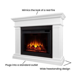 BOWERY HILL Contemporary 55.5" Wooden Surround Heater Electric Solid Wood Fireplace with Remote Control, Adjustable Led Flame, 1500W in White