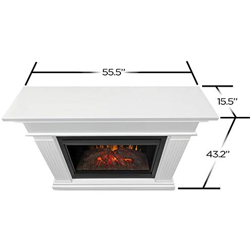 BOWERY HILL Contemporary 55.5" Wooden Surround Heater Electric Solid Wood Fireplace with Remote Control, Adjustable Led Flame, 1500W in White