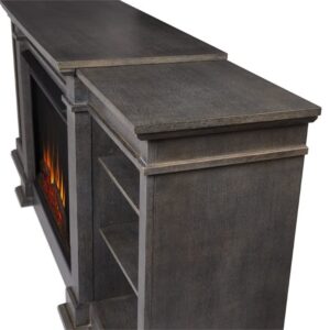 BOWERY HILL Modern 81" Fireplace TV Stand Mantel Heater with Remote Control, Adjustable Led Flame, 1500W in Antique Gray