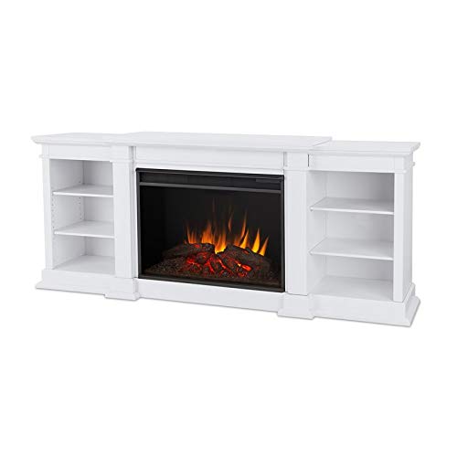 BOWERY HILL Contemporary Entertainment Fireplace Mantel Heater with Remote Control, Adjustable Led Flame, 1500W in White