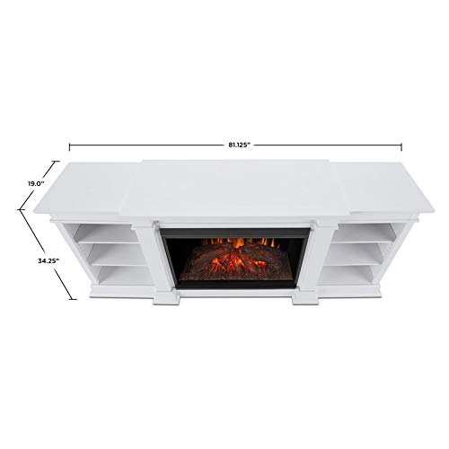 BOWERY HILL Contemporary Entertainment Fireplace Mantel Heater with Remote Control, Adjustable Led Flame, 1500W in White