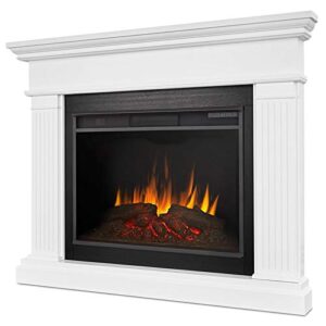 bowery hill traditional corner electric fireplace mantel heater with remote control, adjustable led flame 1500w in white