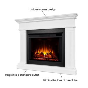 BOWERY HILL Traditional Corner Electric Fireplace Mantel Heater with Remote Control, Adjustable Led Flame 1500W in White