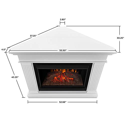 BOWERY HILL Traditional Corner Electric Fireplace Mantel Heater with Remote Control, Adjustable Led Flame 1500W in White