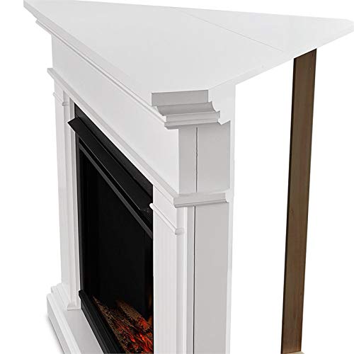 BOWERY HILL Traditional Corner Electric Fireplace Mantel Heater with Remote Control, Adjustable Led Flame 1500W in White