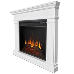 BOWERY HILL Traditional Corner Electric Fireplace Mantel Heater with Remote Control, Adjustable Led Flame 1500W in White