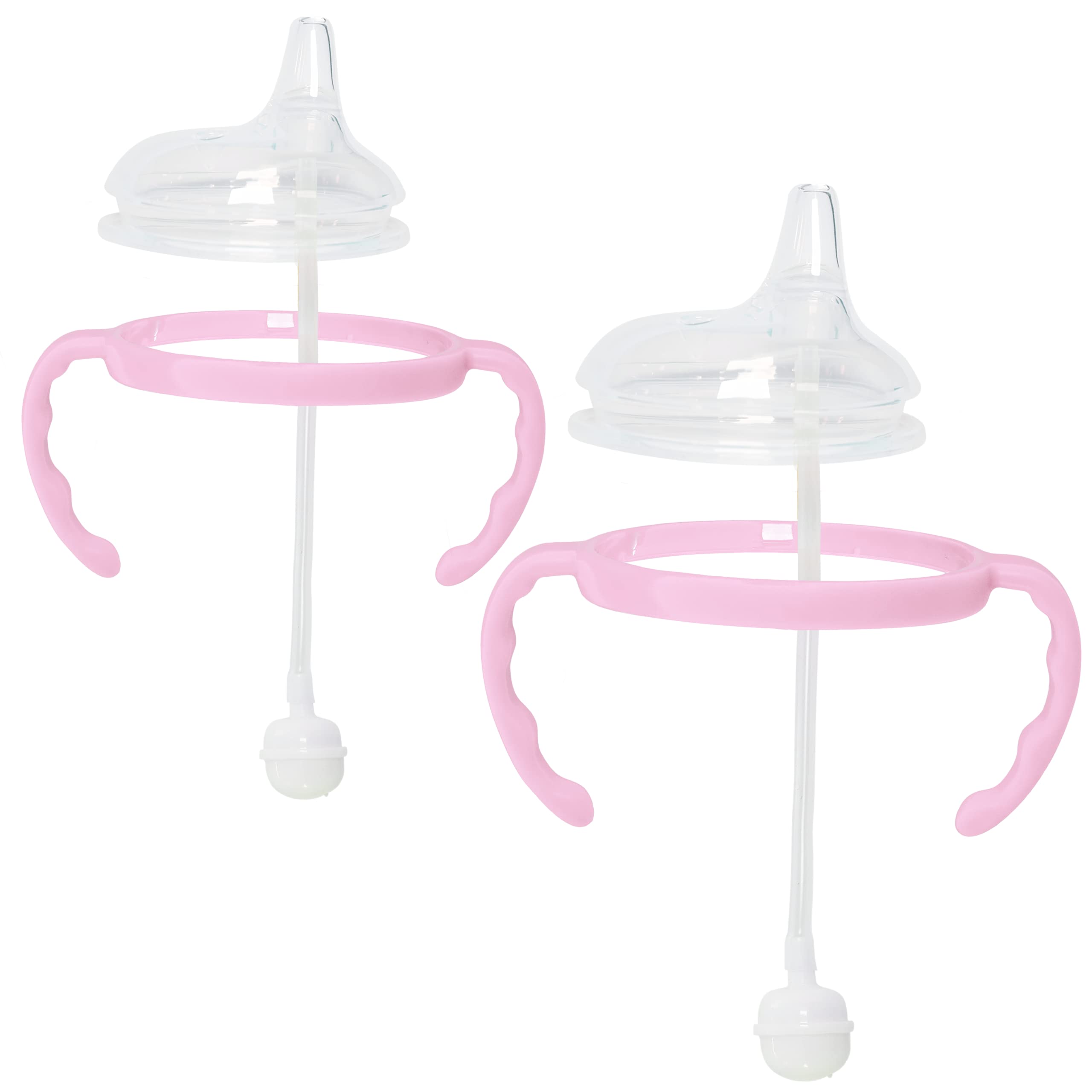 2 Pack Pink Soft Spout Sippy Cup - Transition Sippy Cup Kit for Comotomo 5 & 8 Oz Bottles - Conversion Kit Fits 5 Ounce and 8 Ounce Bottles - Baby Bottle Nipple with Weighted Straw and Bottle Handles