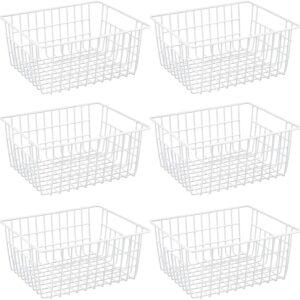 Redrubbit Wire Storage Baskets, Large Farmhouse Metal Freezer Basket Storage Organizer Bins with Handles for Kitchen Cabinets, Pantry, Closets, Bedrooms, Bathrooms, Set of 6, White