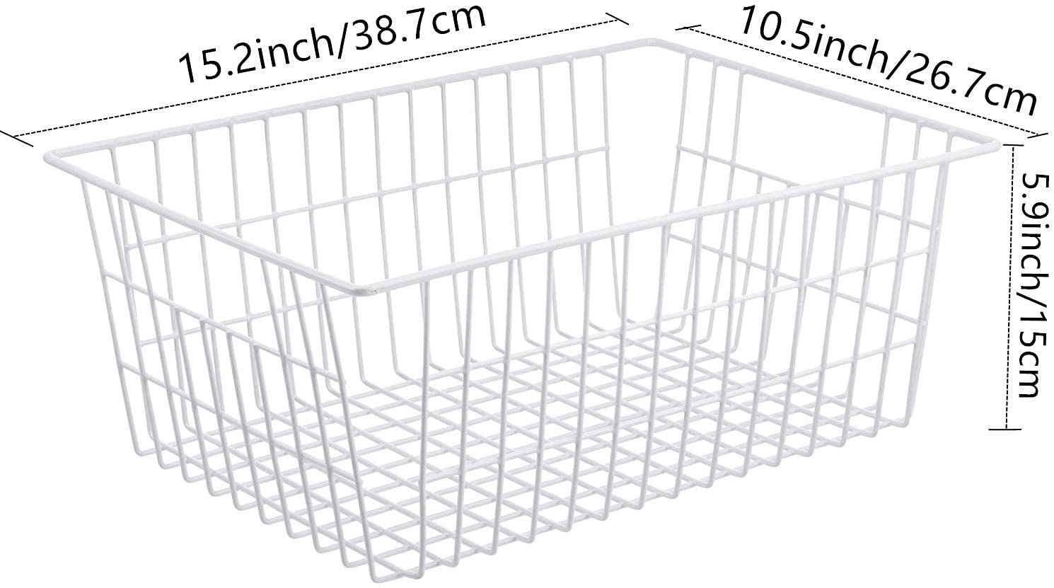 Redrubbit Wire Storage Baskets, Large Farmhouse Metal Freezer Basket Storage Organizer Bins with Handles for Kitchen Cabinets, Pantry, Closets, Bedrooms, Bathrooms, Set of 6, White