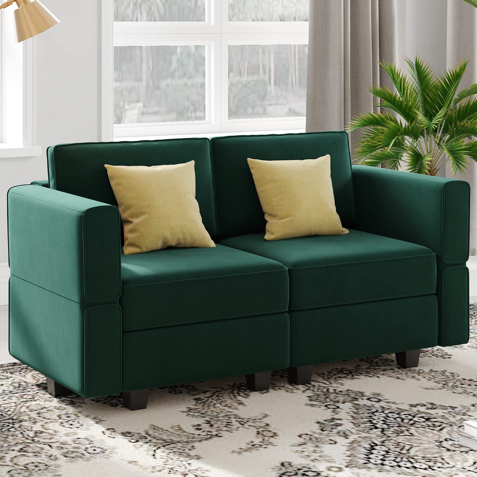 Belffin Modular Loveseat Sofa Couch with Storage Seats Velvet 2 Seater Love Seats for Small Spaces Green