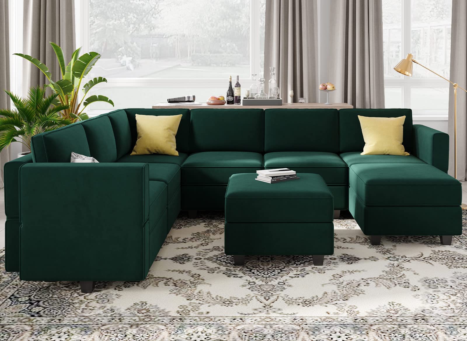 Belffin Modular Loveseat Sofa Couch with Storage Seats Velvet 2 Seater Love Seats for Small Spaces Green