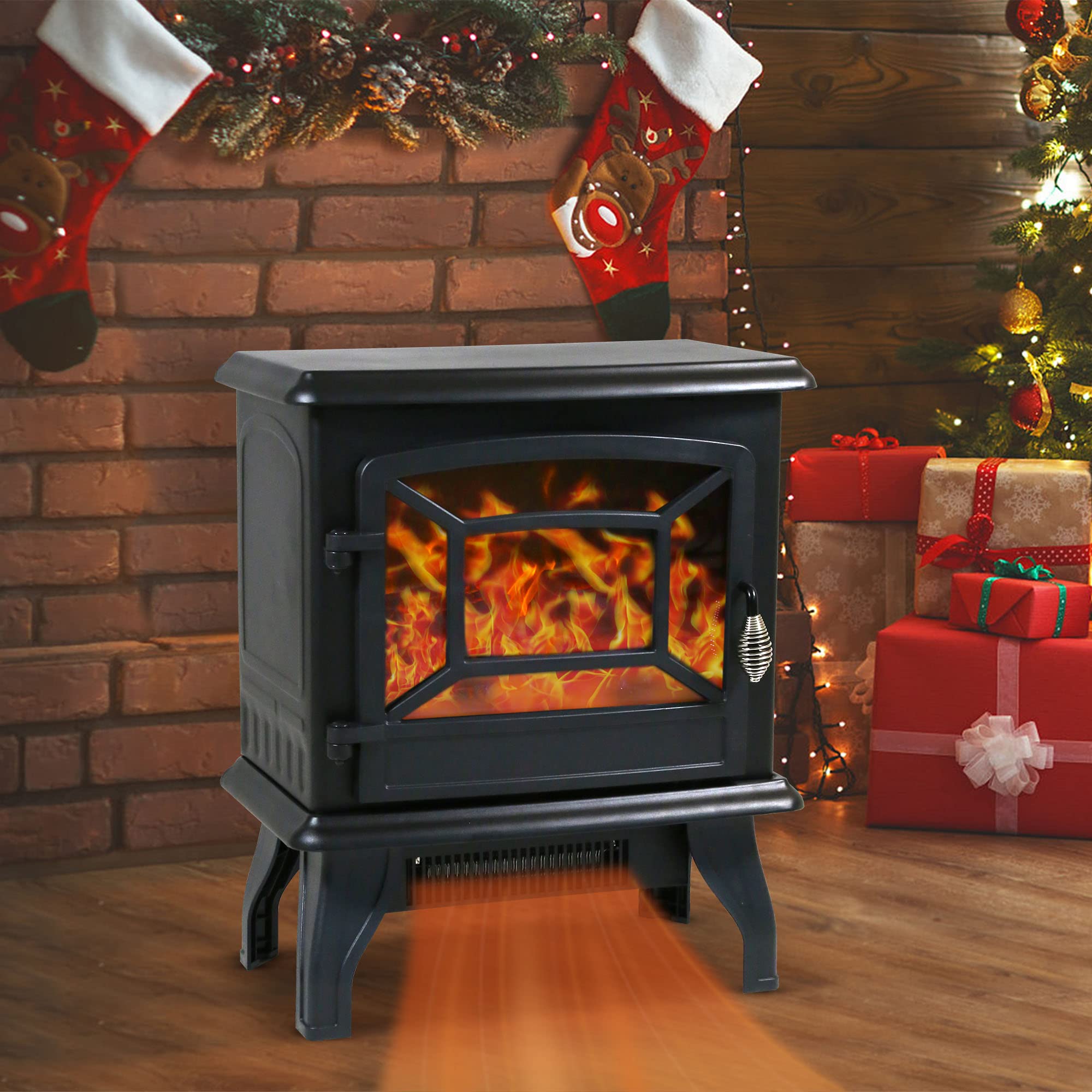 Electric Fireplace Heater Stove 20" Freestanding Stove Heater 1400W/4780BTU Indoor Small LED Heater for Home Office,Overheating Safety Protection,Realistic Flame Effect,Black