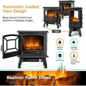 Electric Fireplace Heater Stove 20" Freestanding Stove Heater 1400W/4780BTU Indoor Small LED Heater for Home Office,Overheating Safety Protection,Realistic Flame Effect,Black