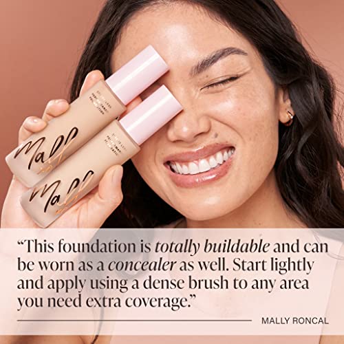 Mally Beauty Stress Less Performance Foundation - Medium - Buildable Medium to Full Coverage - Lightweight Foundation Liquid - Niacinamide Brightens and Hydrates Skin - Satin Finish