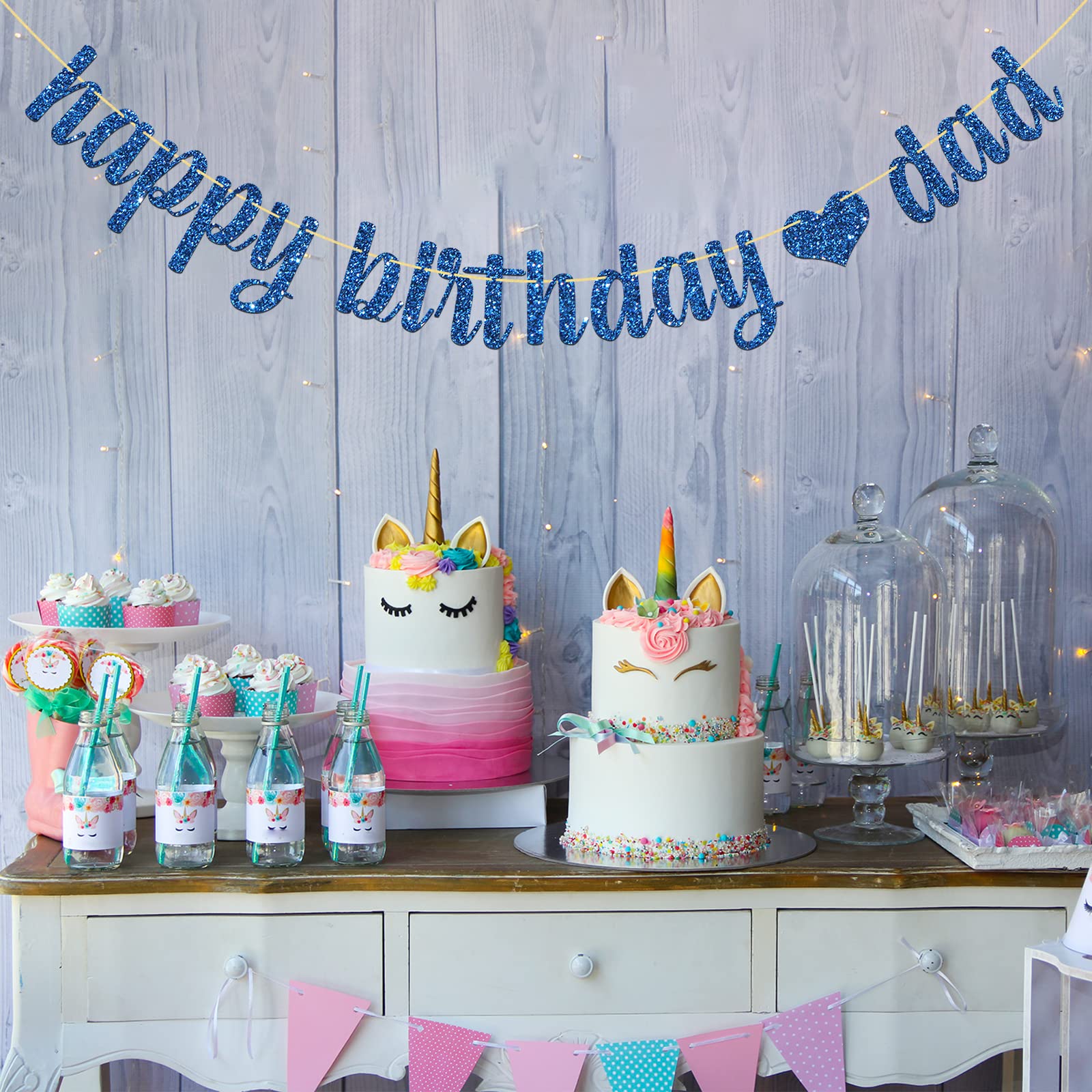 MonMon & Craft Blue Happy Birthday Dad Banner / Father Birthday Party Decor / Happy Father's Day / Dad Birthday Party Decorations Glitter