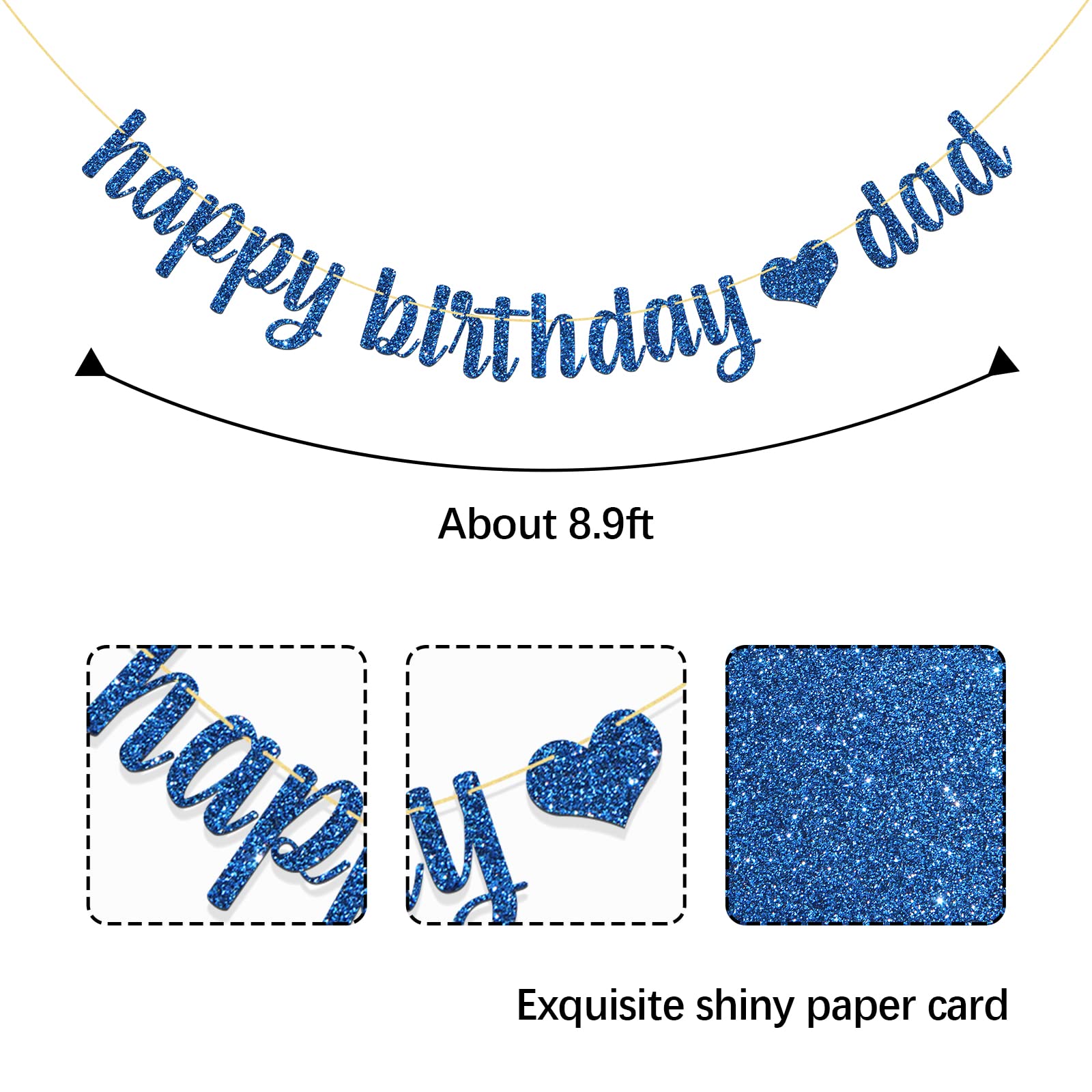 MonMon & Craft Blue Happy Birthday Dad Banner / Father Birthday Party Decor / Happy Father's Day / Dad Birthday Party Decorations Glitter