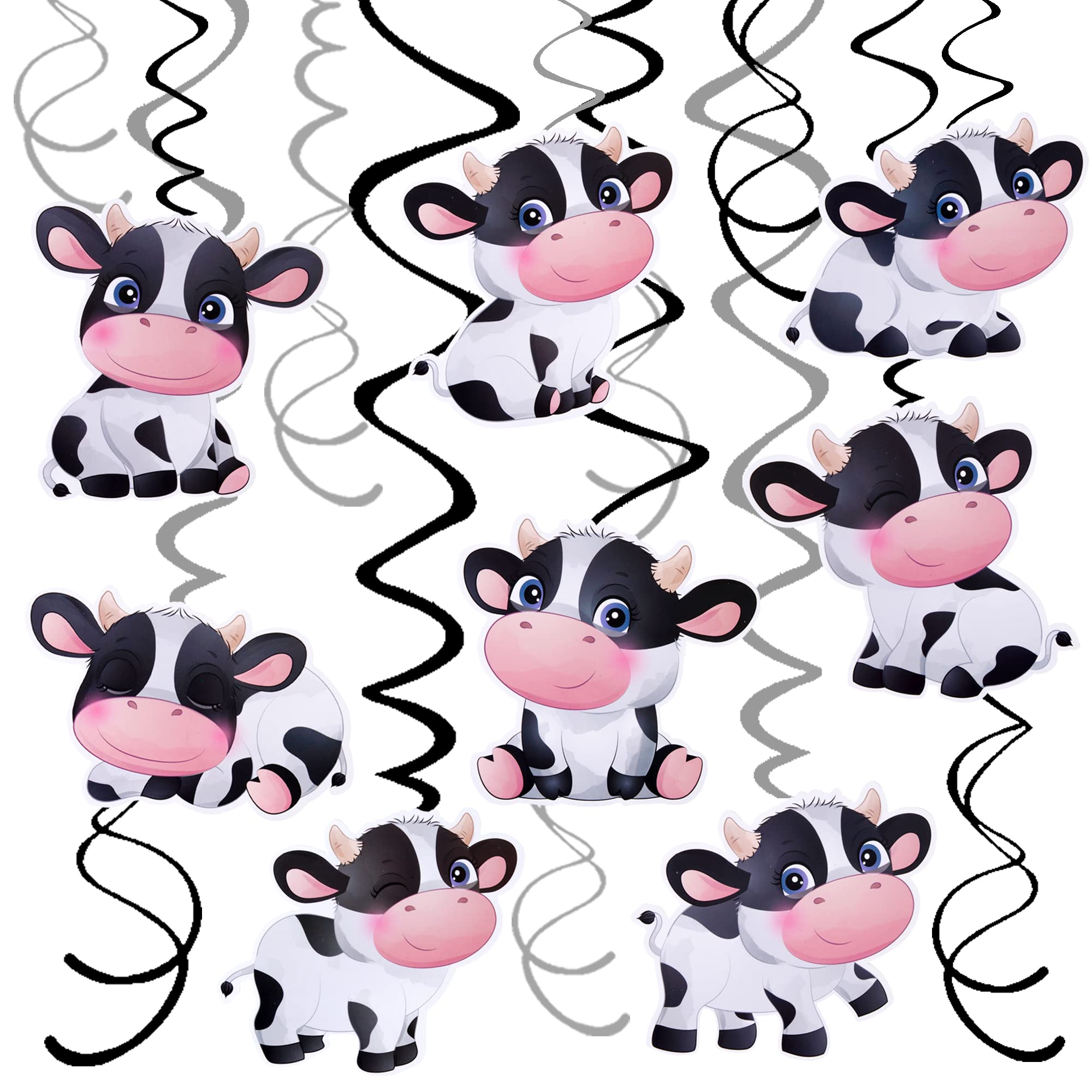 15Pcs Cow Birthday Party Decoration Cow Hanging Swirls for Farm Animal Theme Birthday Party Supplies