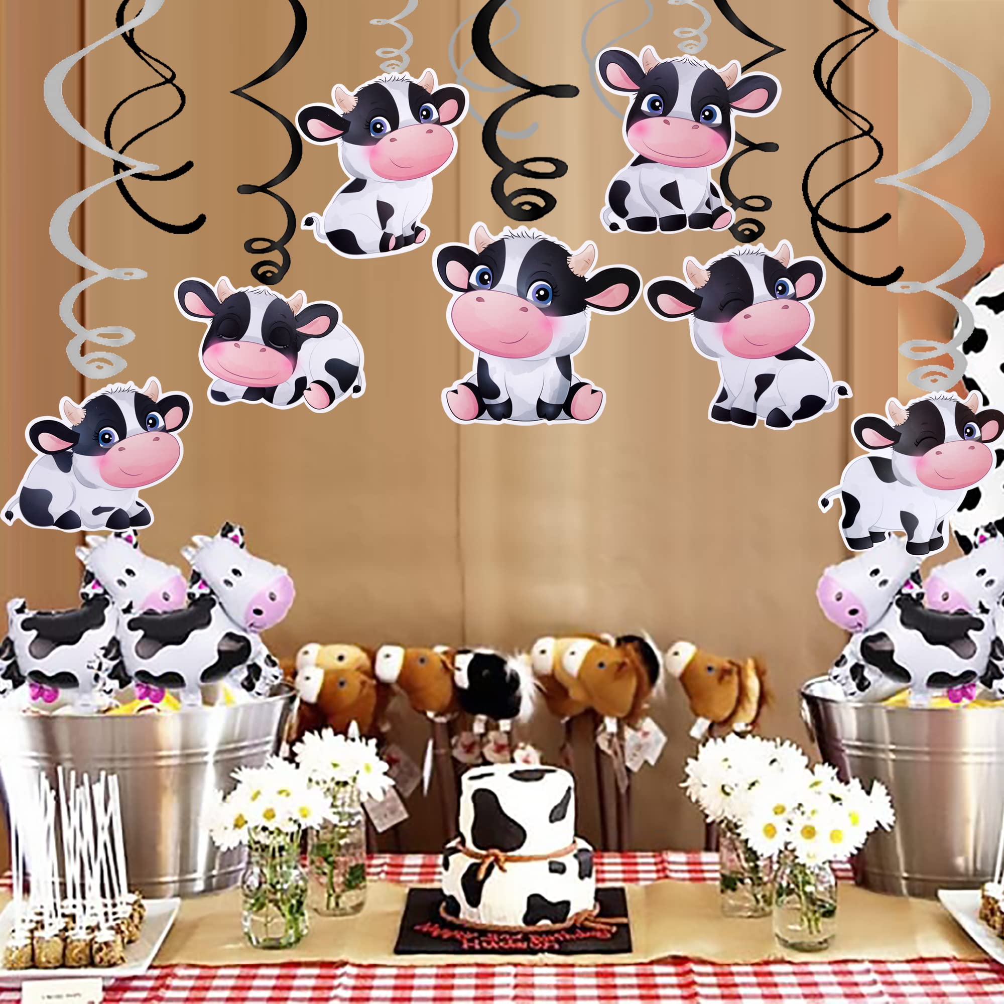 15Pcs Cow Birthday Party Decoration Cow Hanging Swirls for Farm Animal Theme Birthday Party Supplies