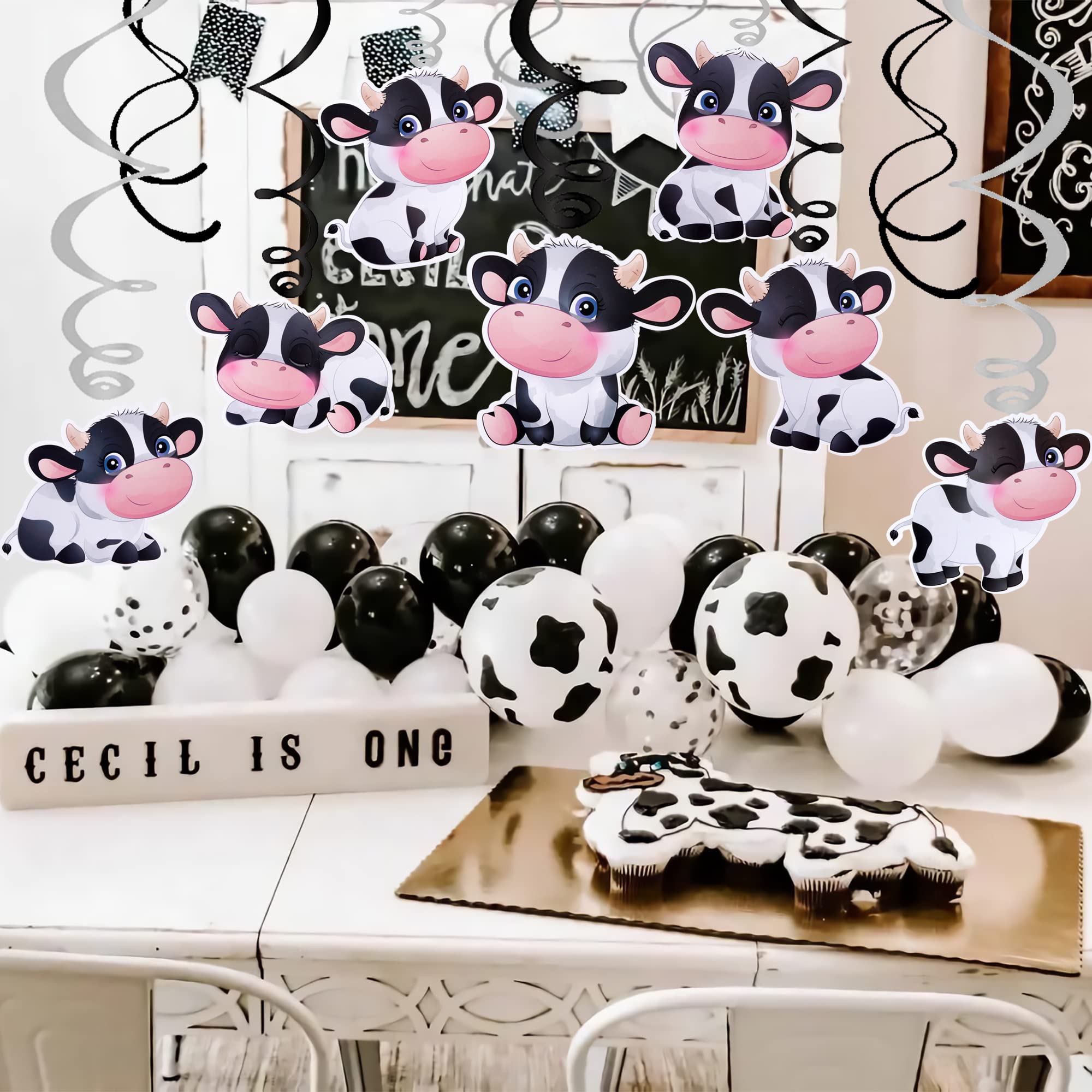 15Pcs Cow Birthday Party Decoration Cow Hanging Swirls for Farm Animal Theme Birthday Party Supplies