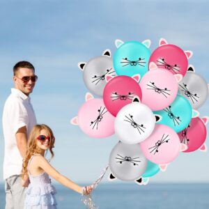 50 Pieces 12 Inch Kitty Party Latex Balloons DIY Cat Balloons Animal Cat Balloons for Birthday Party Cute Cat Balloons with Ears Cat Kids Party Balloons for Girls Cat Birthday Party Supplies, 5 Colors