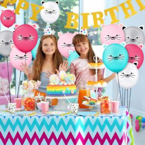 50 Pieces 12 Inch Kitty Party Latex Balloons DIY Cat Balloons Animal Cat Balloons for Birthday Party Cute Cat Balloons with Ears Cat Kids Party Balloons for Girls Cat Birthday Party Supplies, 5 Colors