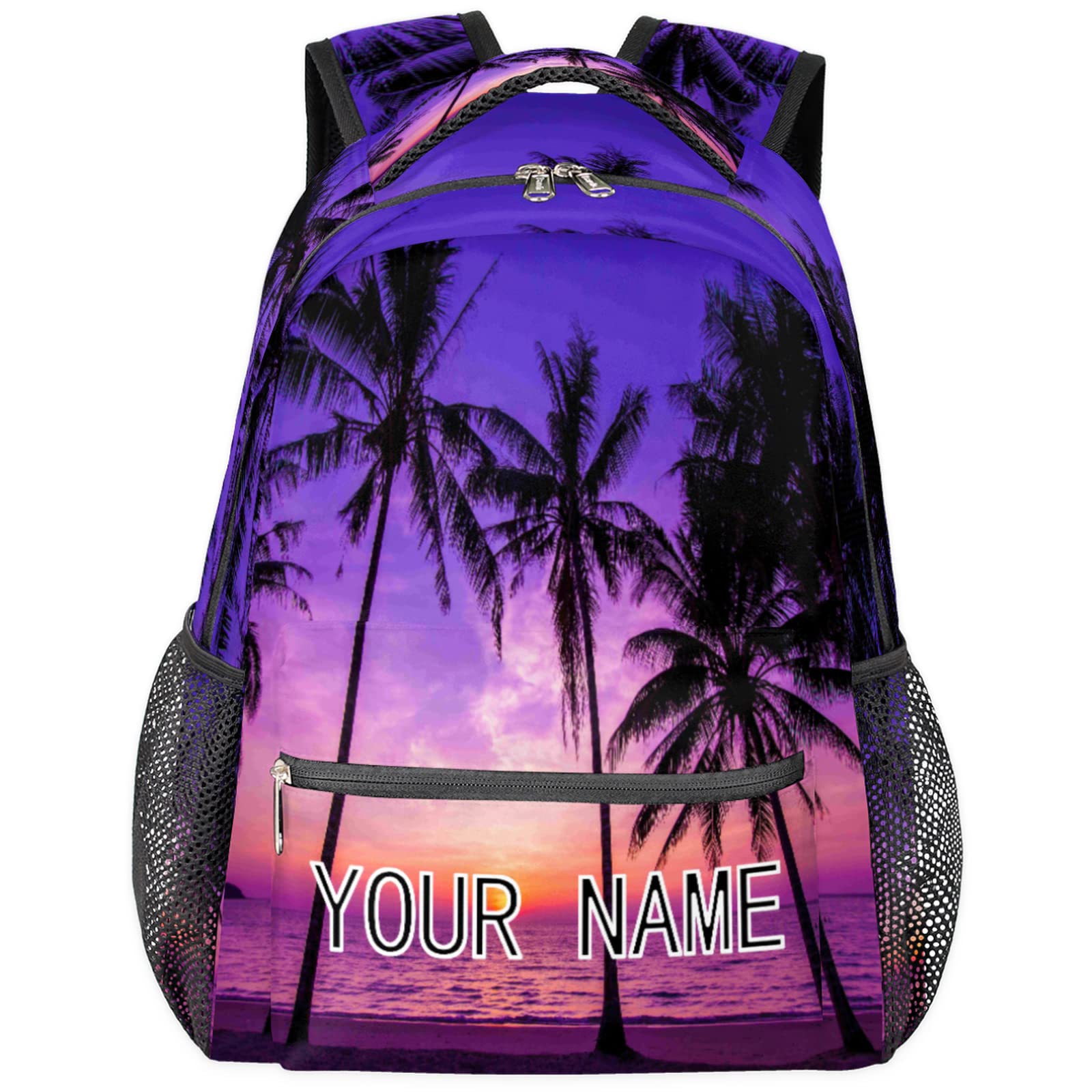 TropicalLife Hawaiian Palm Tree Custom Backpack, Ocean Beach Theme Personalized Backpacks with Name Bookbag Shoulder School Computer Hiking Gym Travel Casual Daypack