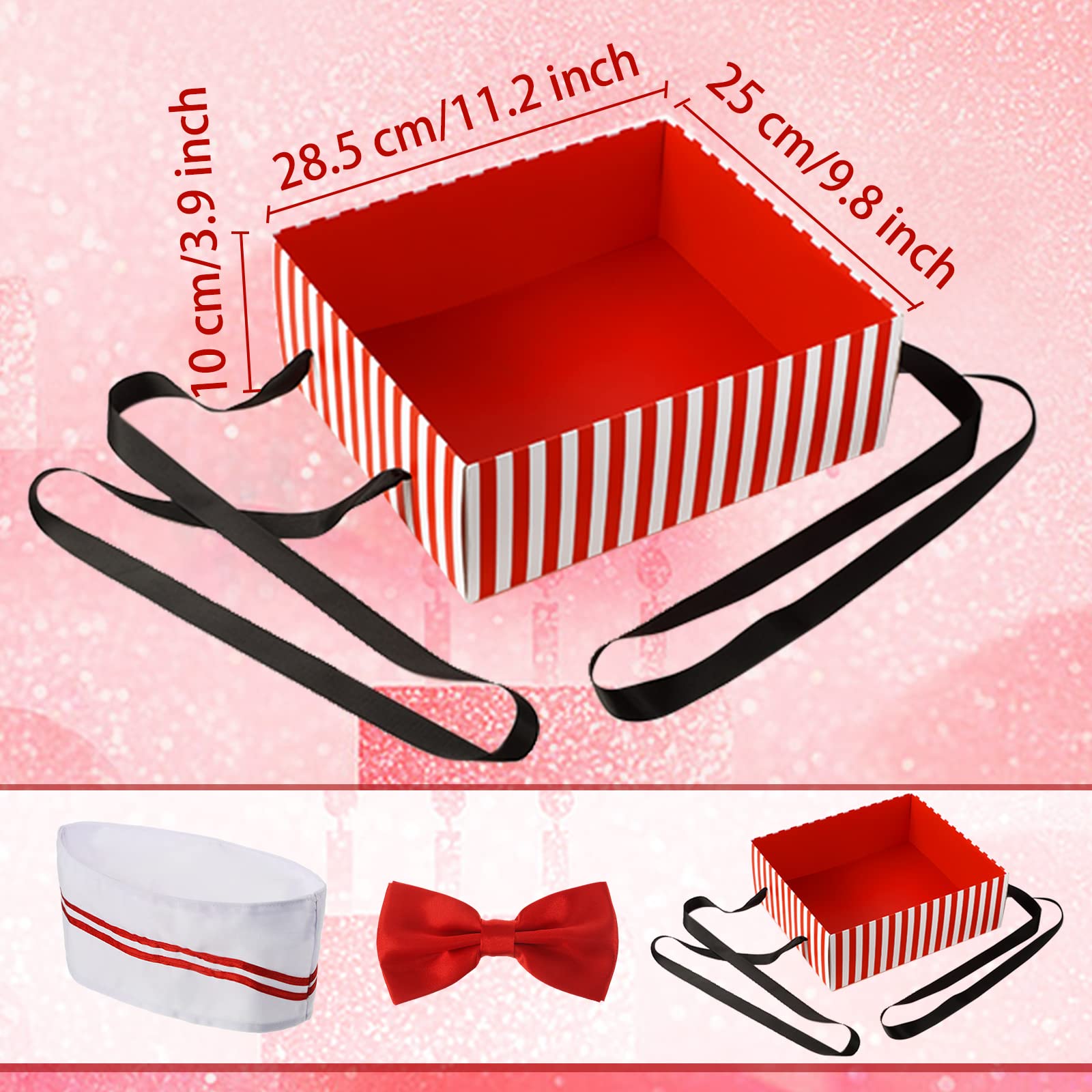 SATINIOR 4 Pcs Adult Waiter Costume Kits Hot Dog Soda Jerk Movie Night Waiter Cosplay Costume 50s Carnivals Circus Party(Red and White Stripe)