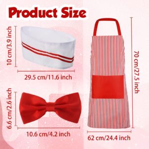 SATINIOR 4 Pcs Adult Waiter Costume Kits Hot Dog Soda Jerk Movie Night Waiter Cosplay Costume 50s Carnivals Circus Party(Red and White Stripe)