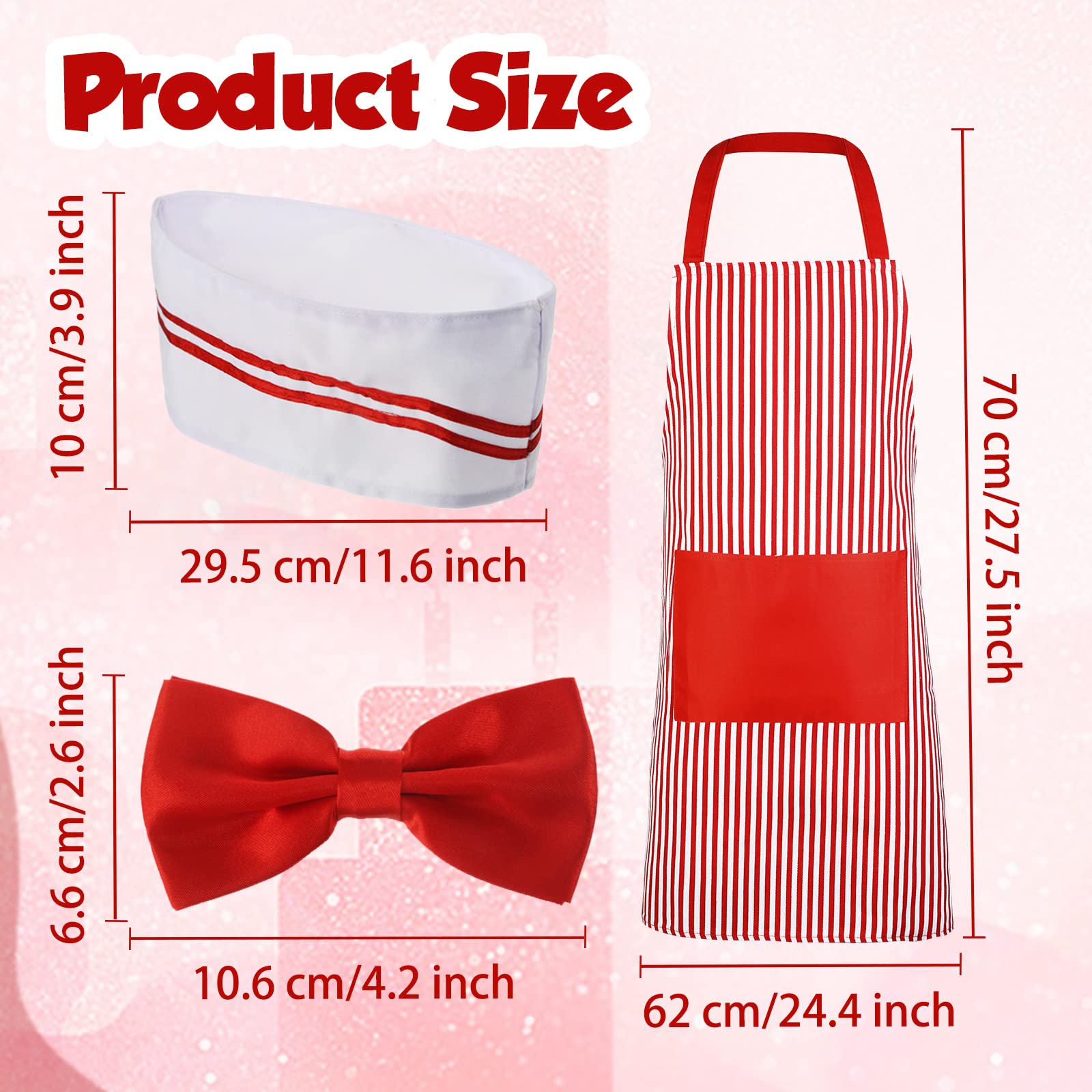 SATINIOR 4 Pcs Adult Waiter Costume Kits Hot Dog Soda Jerk Movie Night Waiter Cosplay Costume 50s Carnivals Circus Party(Red and White Stripe)