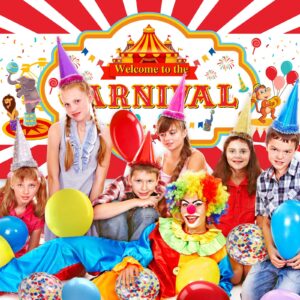 Circus Carnival Party Decoration Including Circus Confetti Balloons Kit Carnival Photography Backdrop Banner Carnival Party Tablecloths for Kids Boys Girls Birthday Party Decorations Supplies