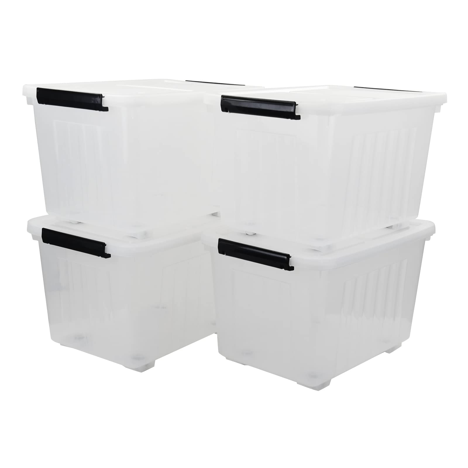 CadineUS 50 Quart Storage Boxes with Wheels, Large Plastic Storage Tote Bins Set of 4