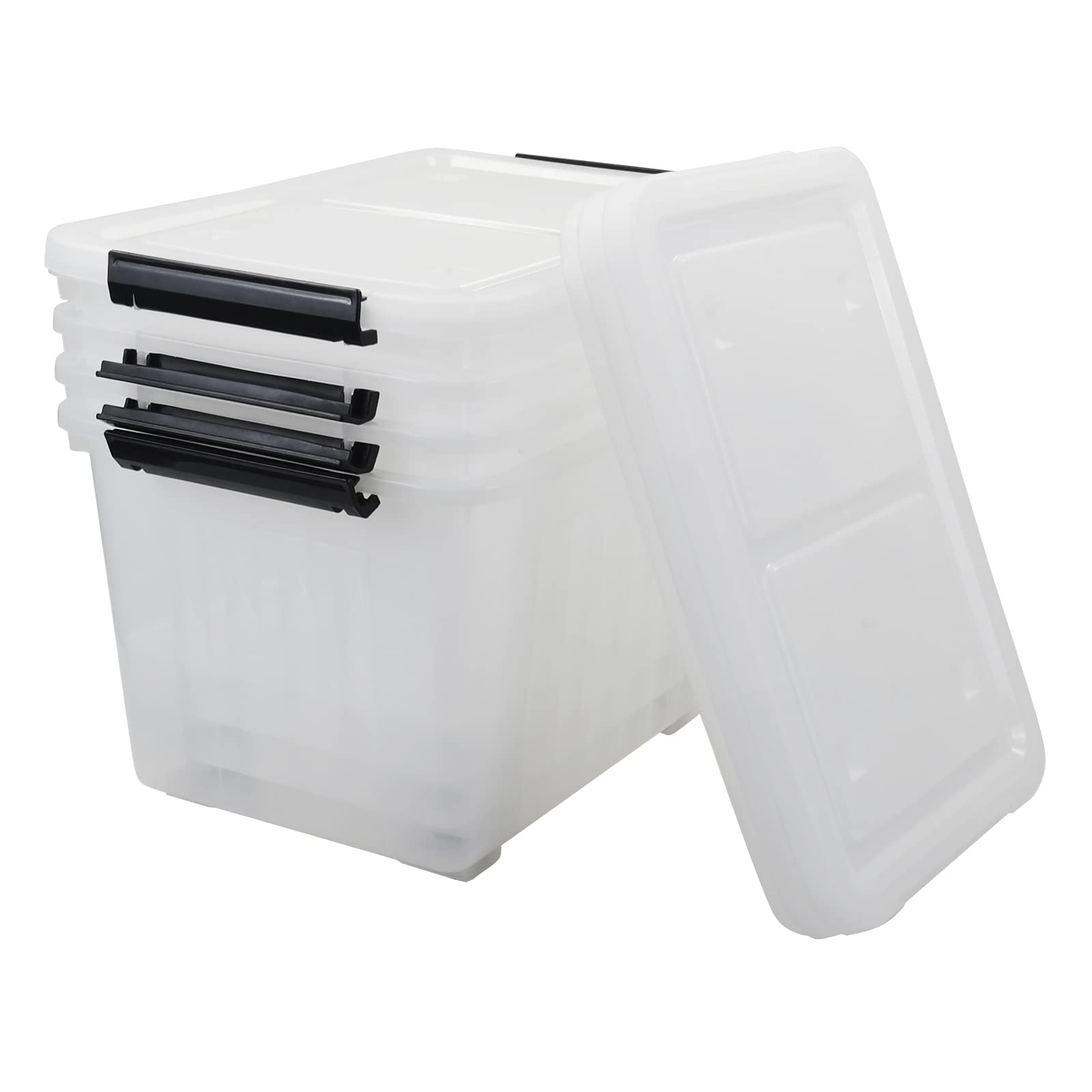 CadineUS 50 Quart Storage Boxes with Wheels, Large Plastic Storage Tote Bins Set of 4