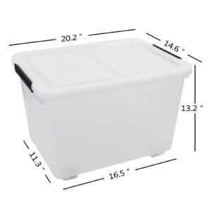 CadineUS 50 Quart Storage Boxes with Wheels, Large Plastic Storage Tote Bins Set of 4