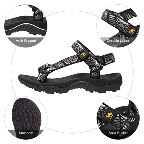 CAMEL CROWN Hiking Sport Sandals for Women Anti-skidding Water Sandals Comfortable Athletic Sandals for Outdoor Wading Beach black/white 8.5