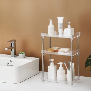 WUWEOT Bathroom Organizer Countertop, 3 Tier Acrylic Vanity Tray Makeup Cosmetic Perfume Storage Shelf, Kitchen Spice Rack Standing Shelf