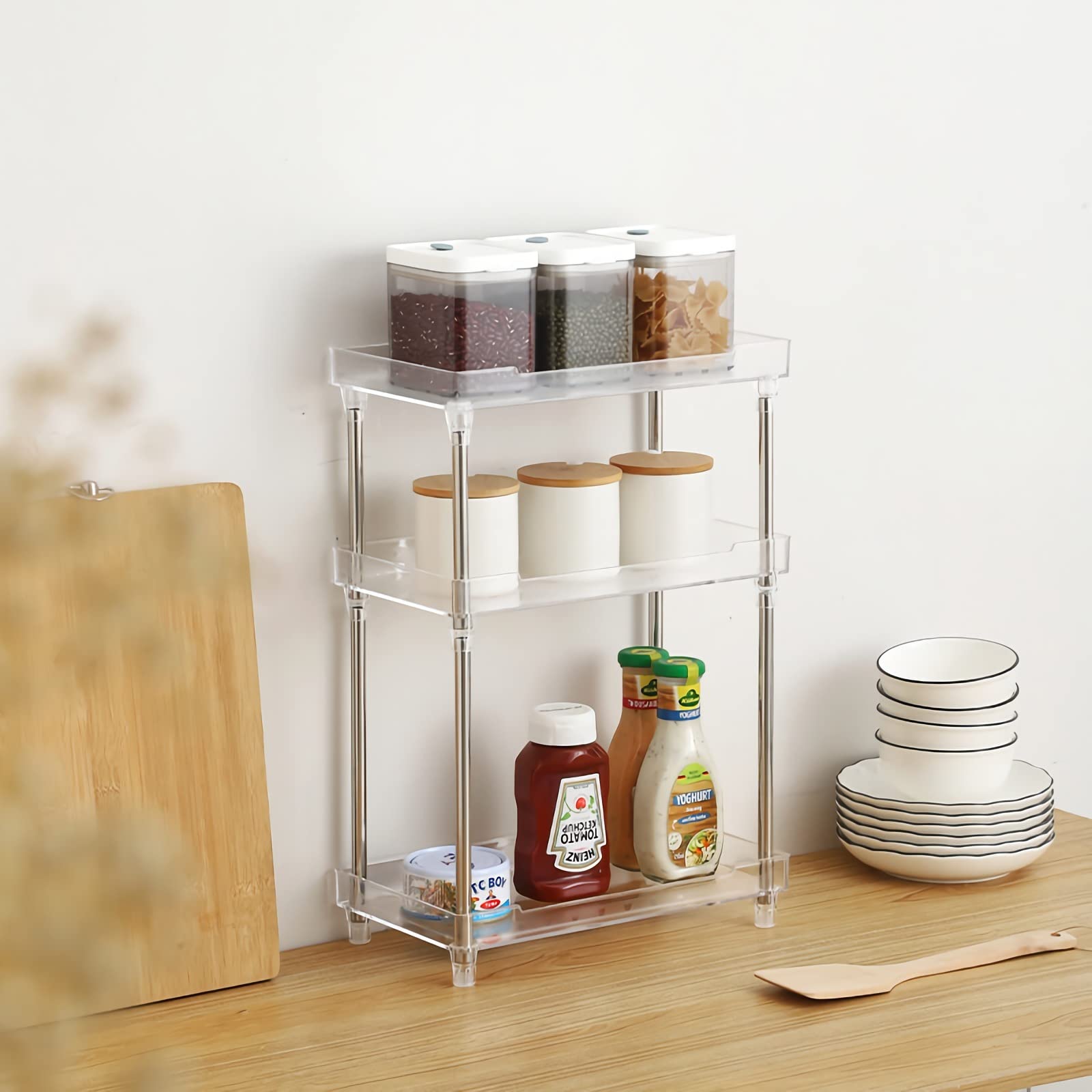 WUWEOT Bathroom Organizer Countertop, 3 Tier Acrylic Vanity Tray Makeup Cosmetic Perfume Storage Shelf, Kitchen Spice Rack Standing Shelf