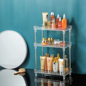 WUWEOT Bathroom Organizer Countertop, 3 Tier Acrylic Vanity Tray Makeup Cosmetic Perfume Storage Shelf, Kitchen Spice Rack Standing Shelf