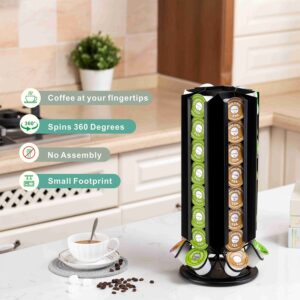 ZCDCP K Cup Holder, Keurig Pod Holder Stand Carousel with 360 Degree, 48 Pods Coffee Pod Holder for K Cups Organizer, Black