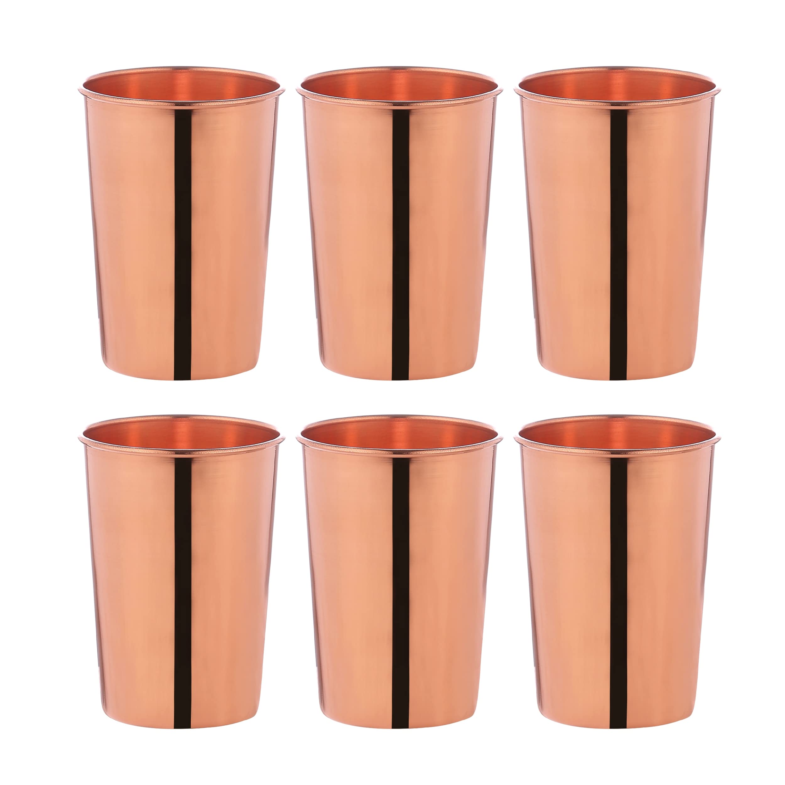 Pure Copper Tumbler Set of 6, UNLINED, UNCOATED and LACQUER FREE, 350 Ml (11.8 US Fl Oz) Capacity For Ayurveda Health Benefits