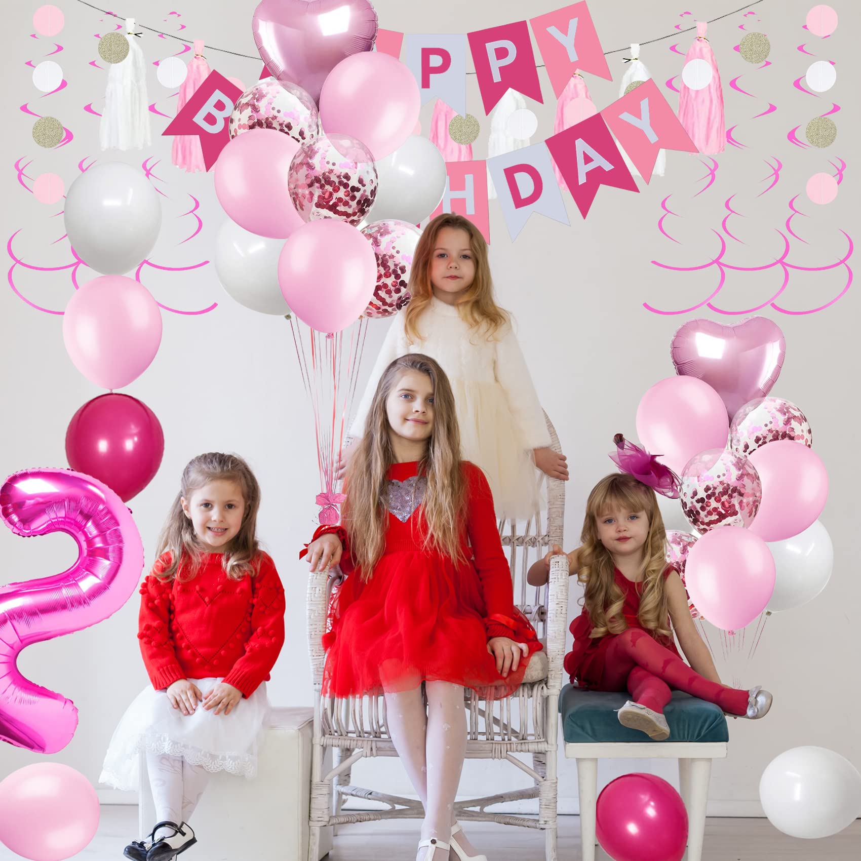 Sweet 13rd Birthday Decorations for Girls, Pink and White 13 Happy Birthday Balloons，13rd Birthday Party Supplies for Daughter Her Kids Including Pink Happy Birthday Banner, Hot Pink Number 13 Foil