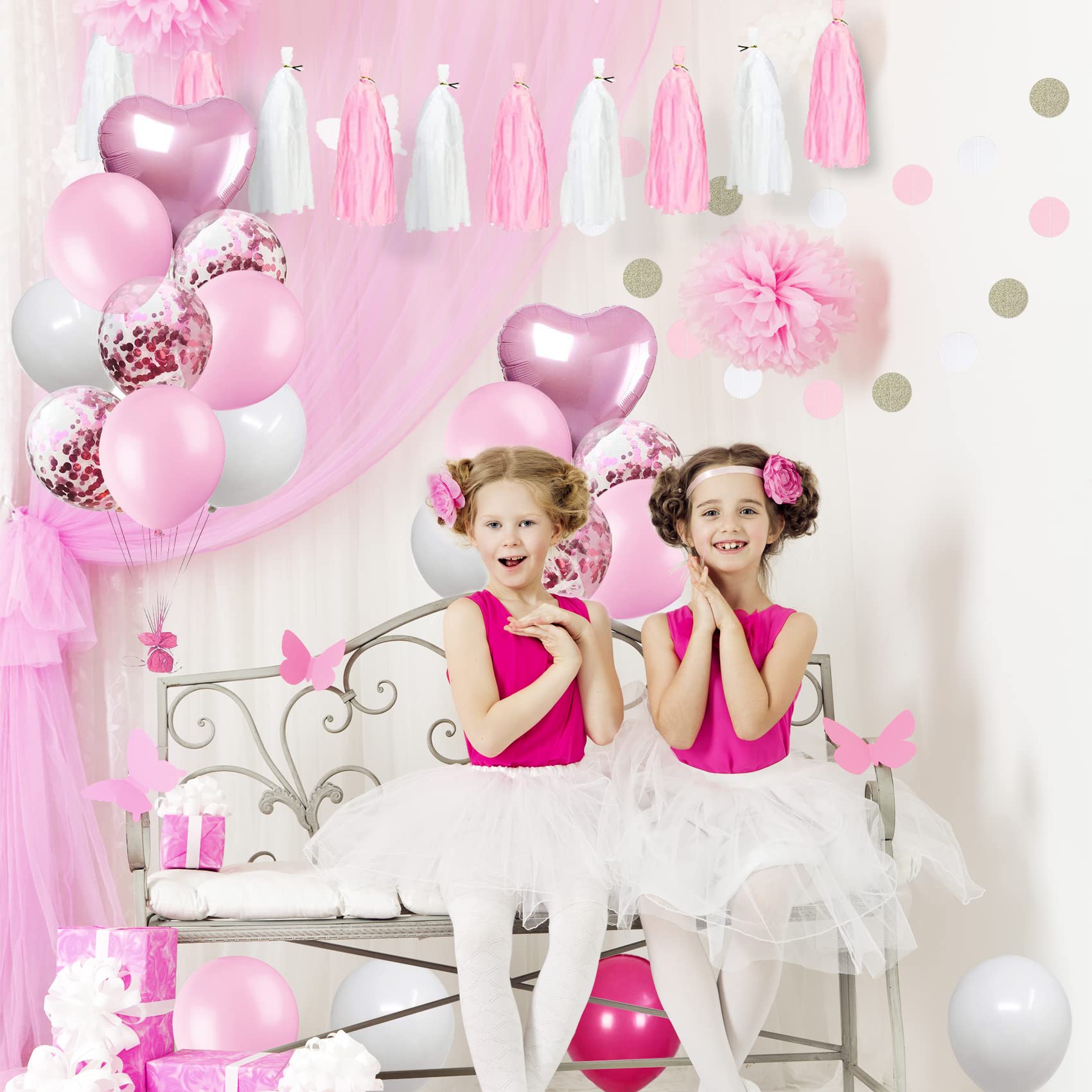 Sweet 13rd Birthday Decorations for Girls, Pink and White 13 Happy Birthday Balloons，13rd Birthday Party Supplies for Daughter Her Kids Including Pink Happy Birthday Banner, Hot Pink Number 13 Foil